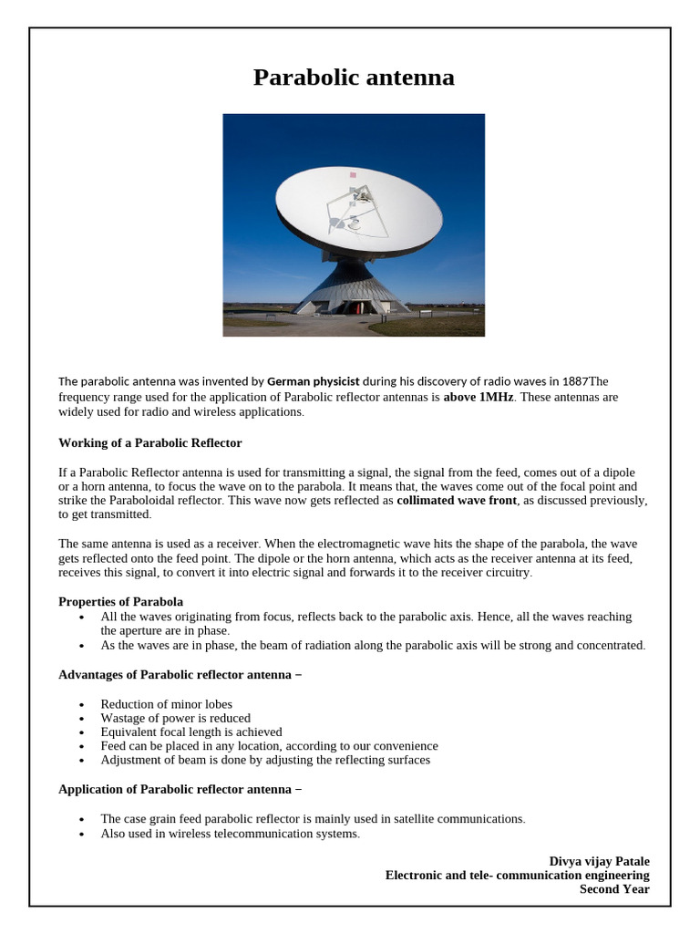 Parabolic Antenna Divya | PDF