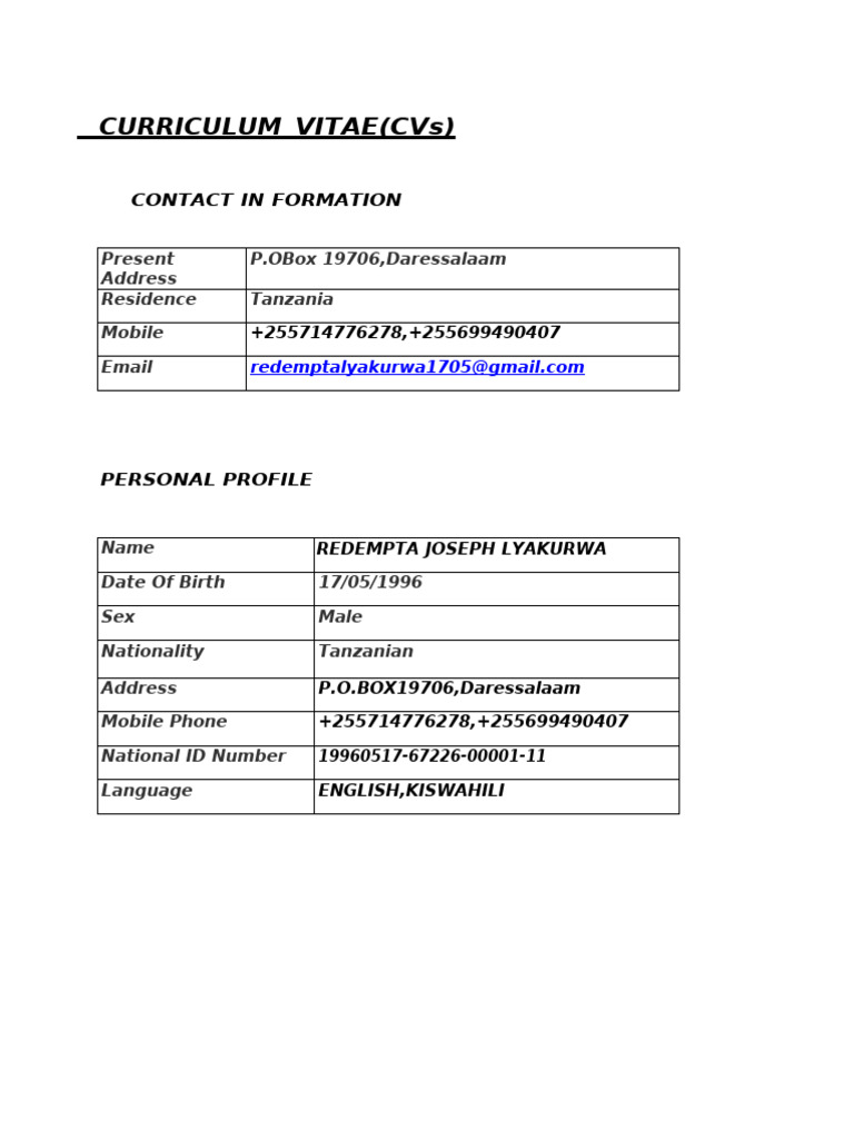 Redempta Lyakurwa Cv | PDF