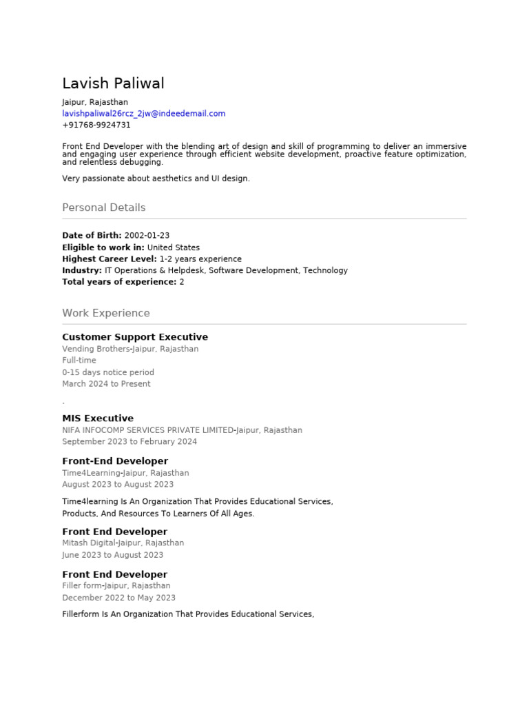 Resume Lavish Pal I Wal | PDF