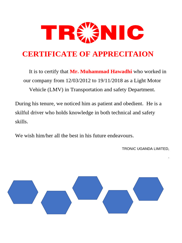 Driver Experience Certificate Format 3 | PDF