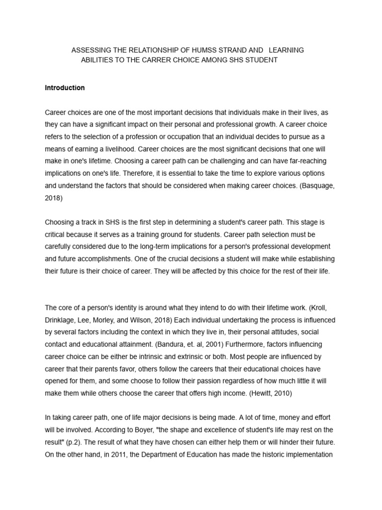 Assessing The Relationship of Humss Strand and Learning | PDF | Thesis ...