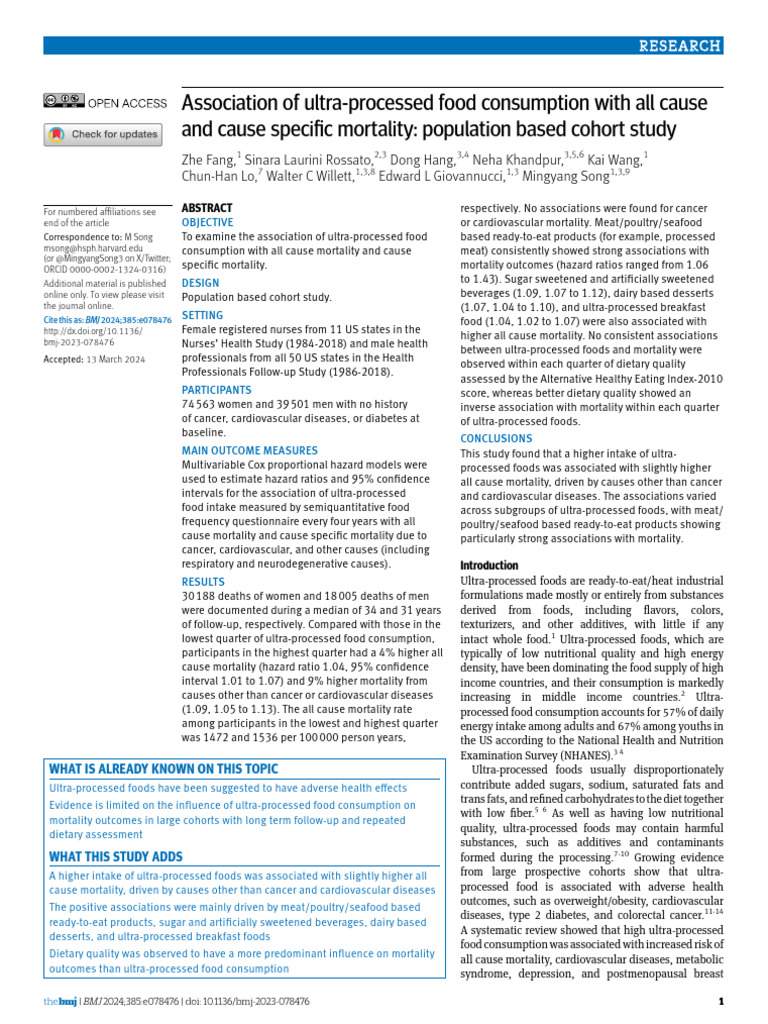 Association of ultra-processed food consumption with all cause and ...