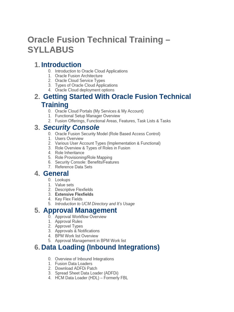 Oracle Fusion Technical Training - SYLLABUS | PDF | Web Service | Cloud Computing