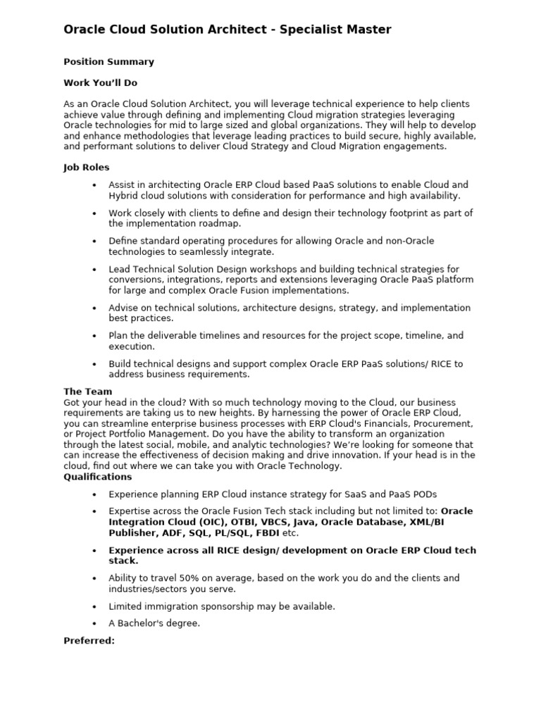 Oracle Cloud Solution Architect - Specialist Master | PDF | Cloud Computing | Oracle Corporation