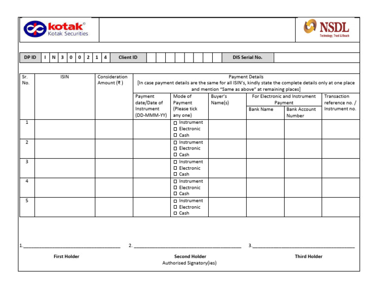 Kotak Sec Off Market Annexure NSDL | PDF | Cash | Service Industries
