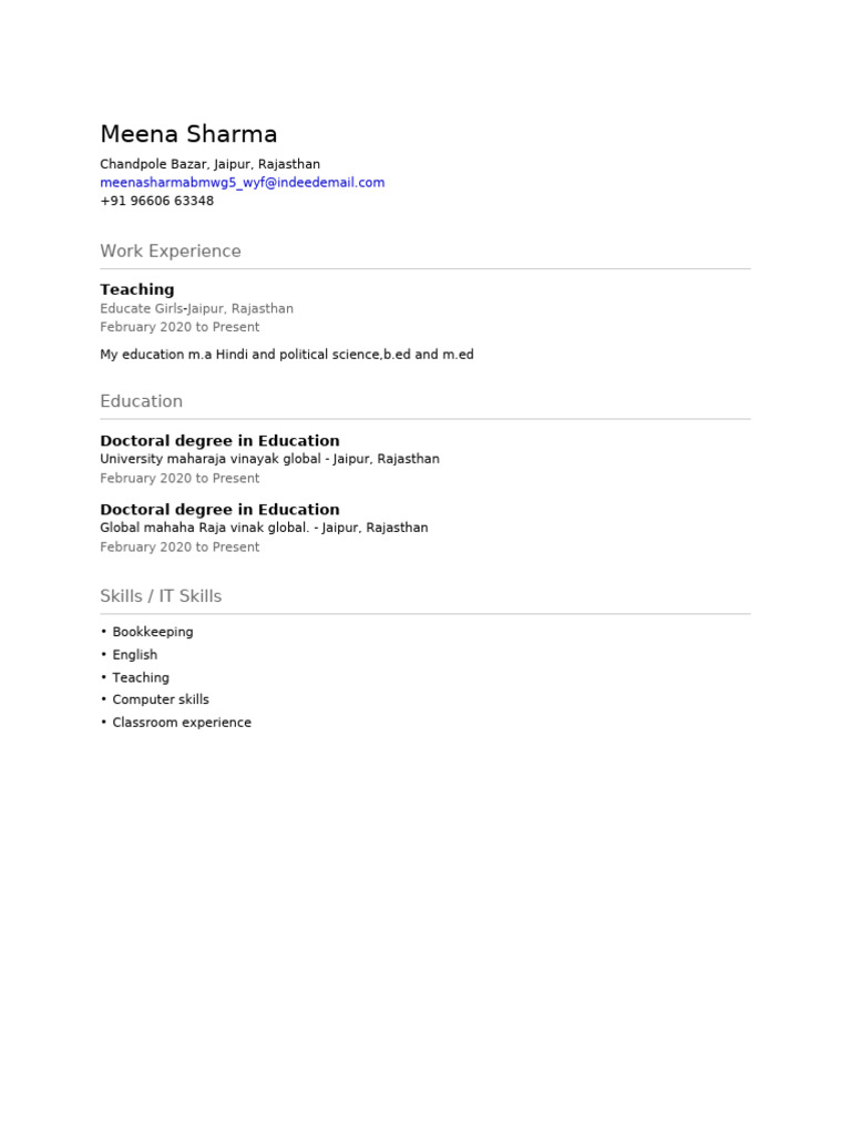 Resume Meena Sharma | PDF