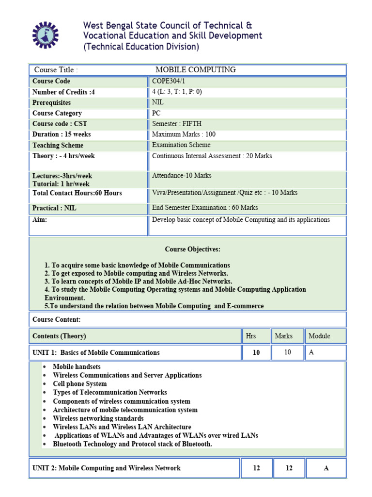 S5 - Mobile Computing Syllabus | PDF | Mobile Phones | Wireless Ad Hoc Network