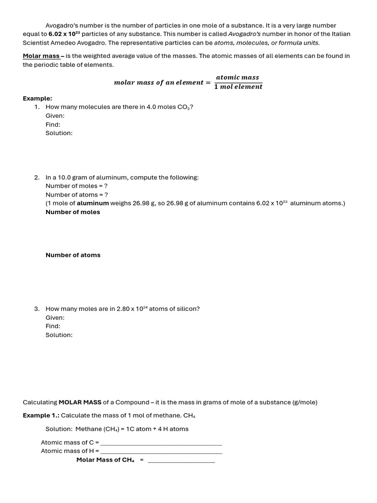 Mole Sample Problem Lecture | PDF