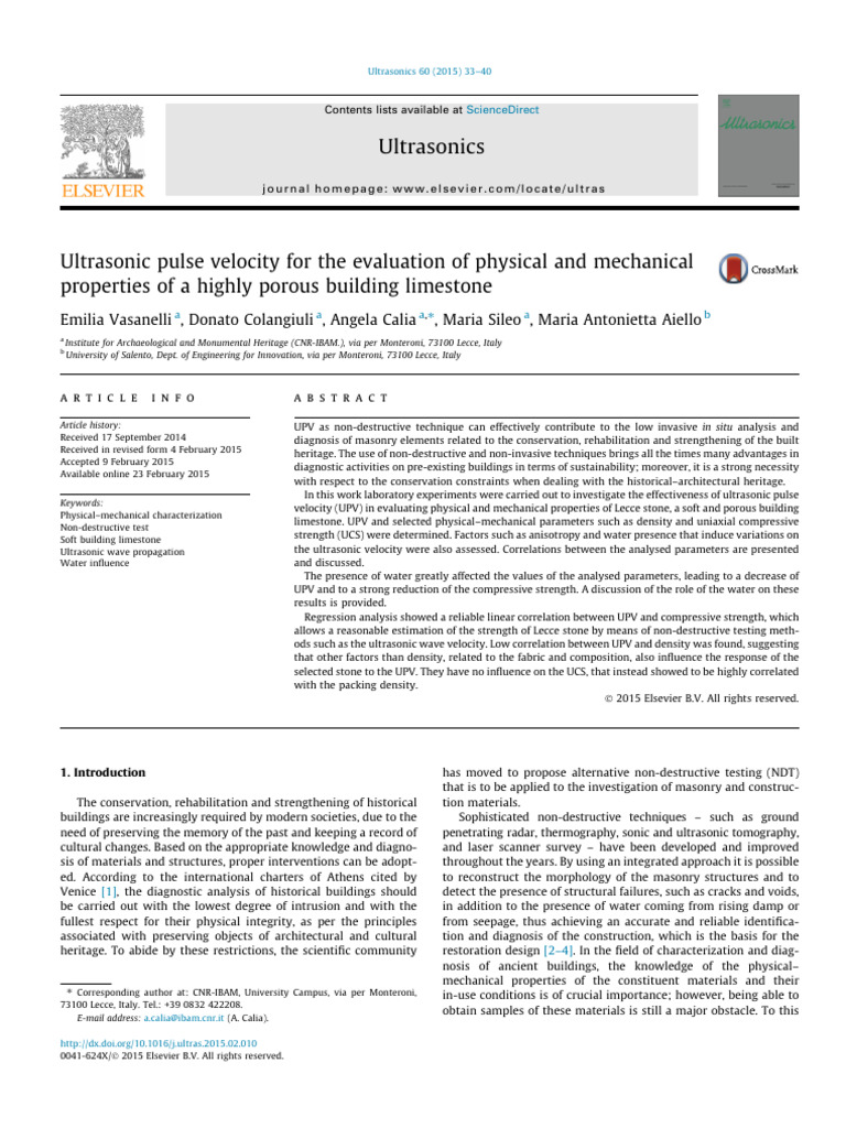 Ultrasonic Pulse Velocity For The Evaluation of Physical and Mech 2015 ...
