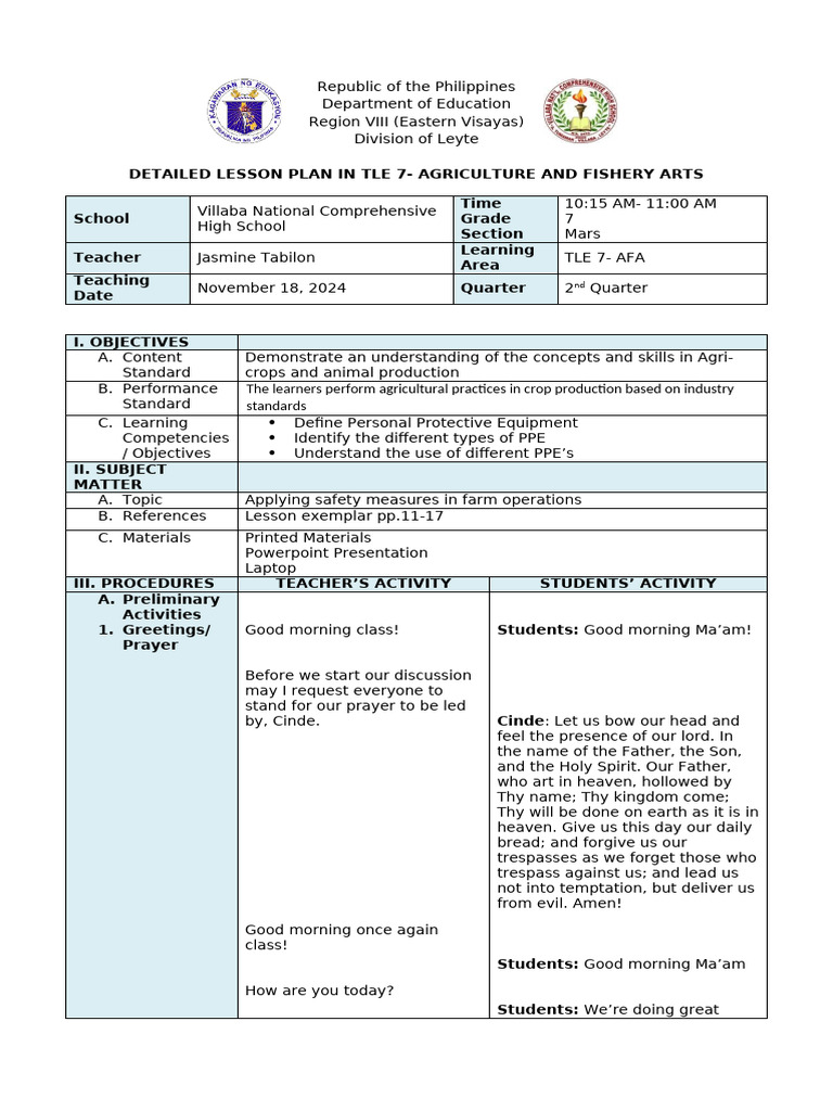 4a's DLP in TLE (Tailoring 8) | PDF | Sewing | Lord's Prayer