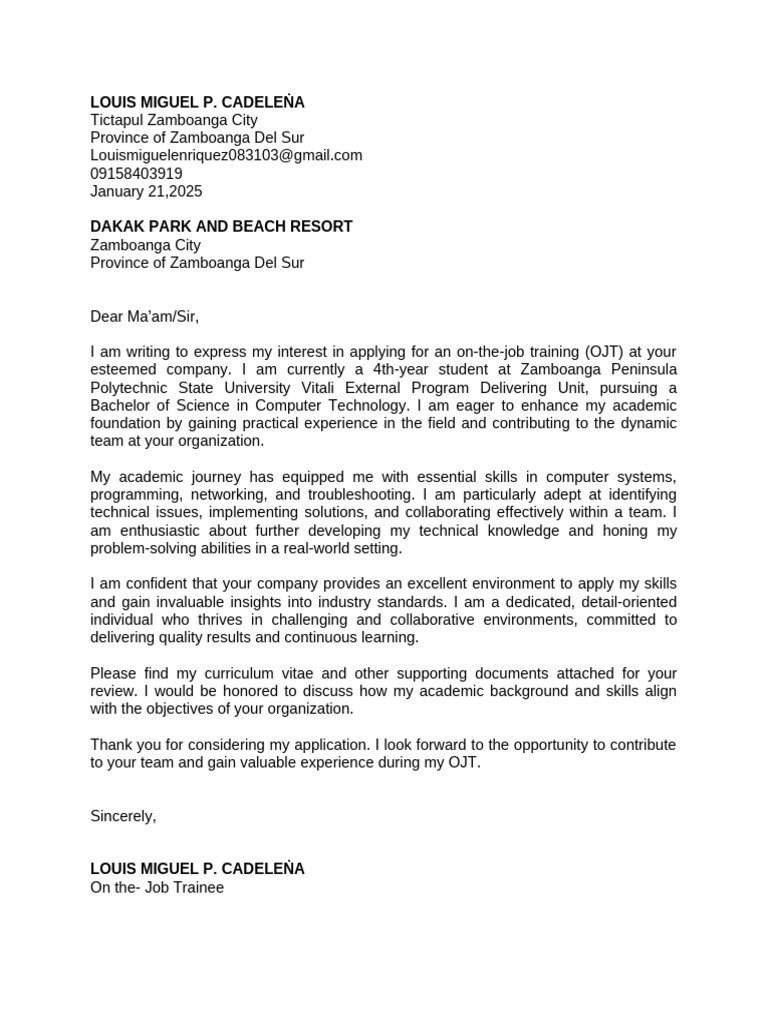 BSCPT Ojt Application | PDF