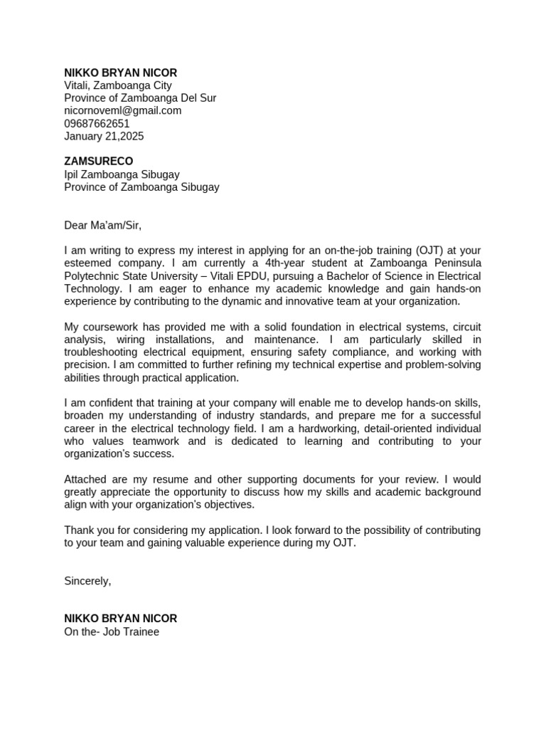 BSET OJT APPLICATION | PDF