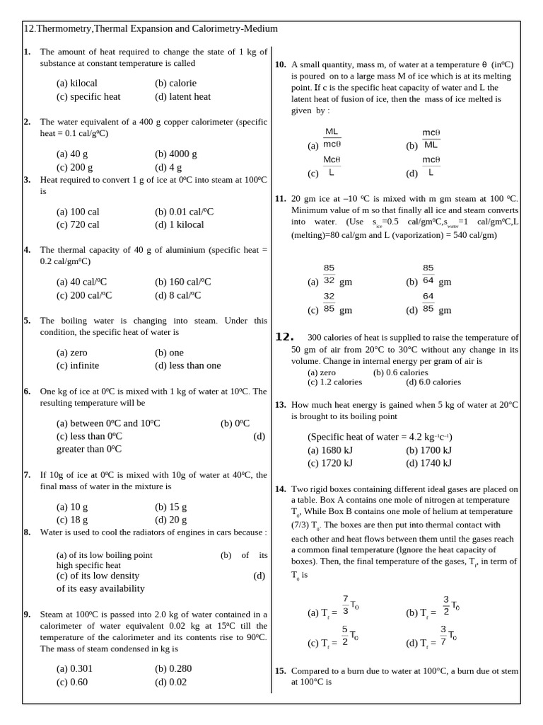 12.thermometry, Thermal Expansion and Calorimetry | PDF | Thermal Expansion | Latent Heat
