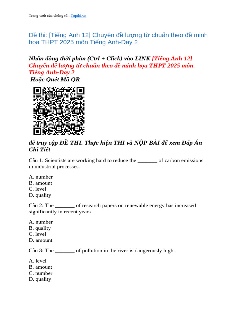 Đề thi Tiếng Anh 12 THPT 2025 | PDF | Natural Environment ...