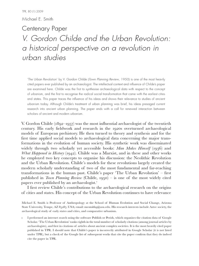 V Gordon Childe and the Urban Revolution | PDF | Sociocultural ...