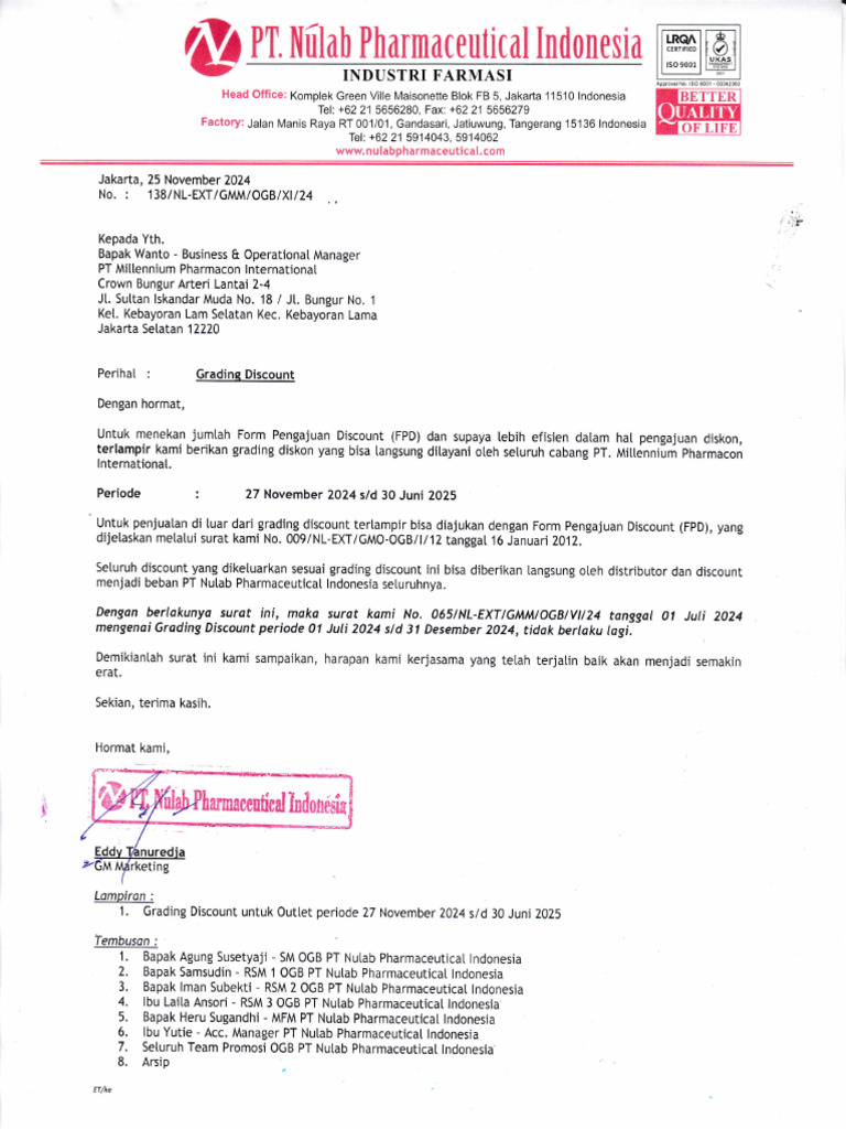 Surat Grading Discount Periode 27 Nov 2024 S.D 30 Jun 2025 - MPI | PDF