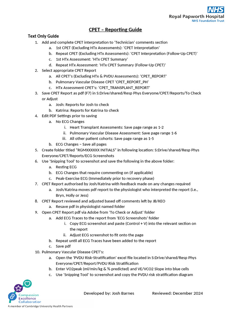 CPET Reporting Guide | PDF | Internal Medicine | Medicine