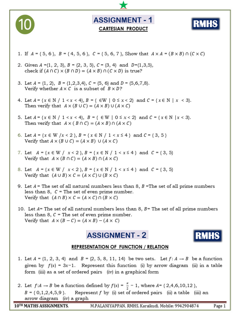 10th Grade Maths Assignments | PDF