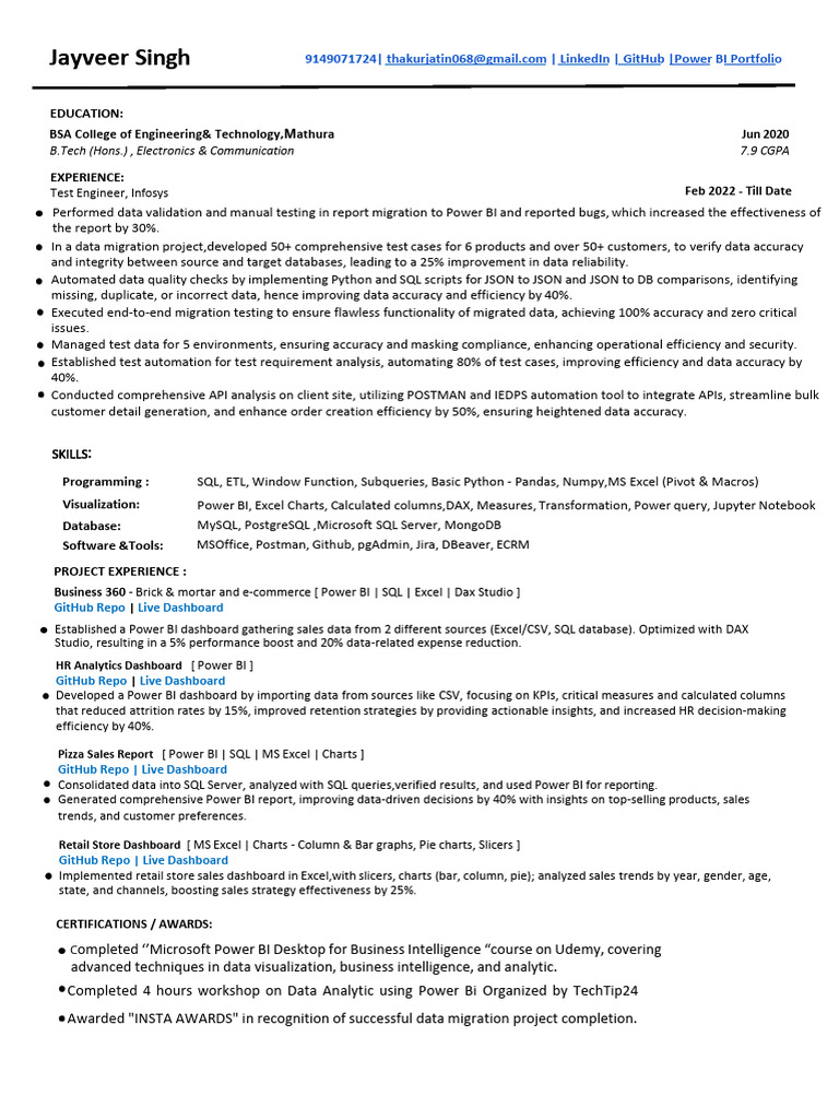 FINAL RESUME_Jayveer | PDF | Microsoft Excel | Postgre Sql
