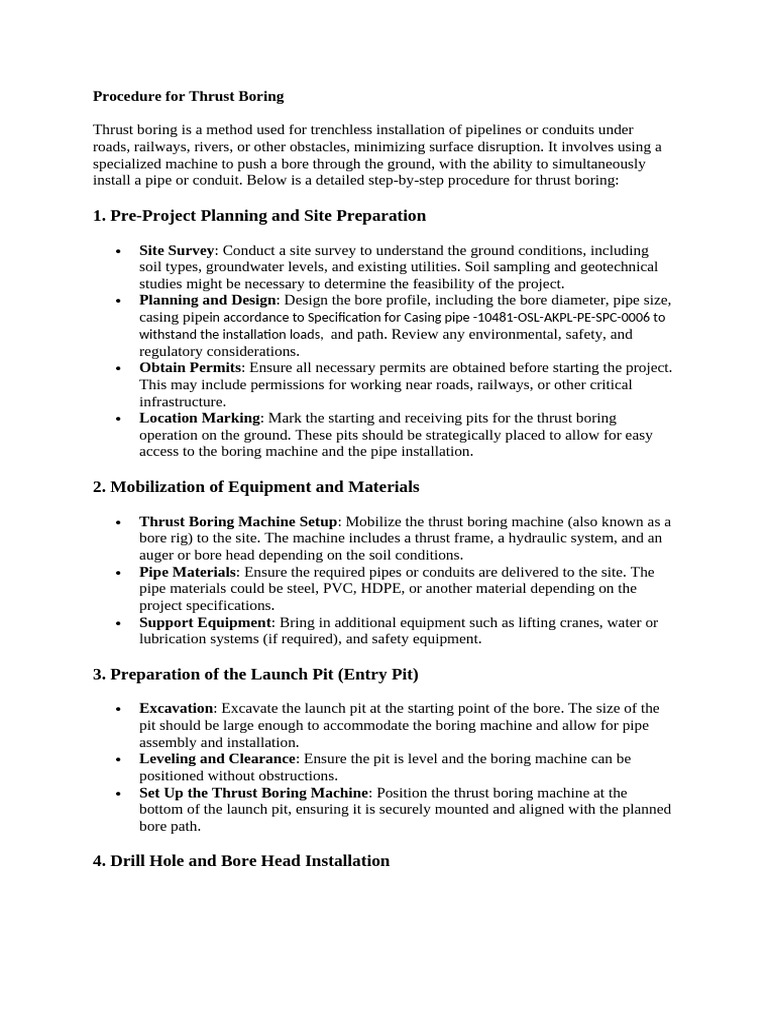Thrust Boring Method Statement Guide | PDF | Pipe (Fluid Conveyance)