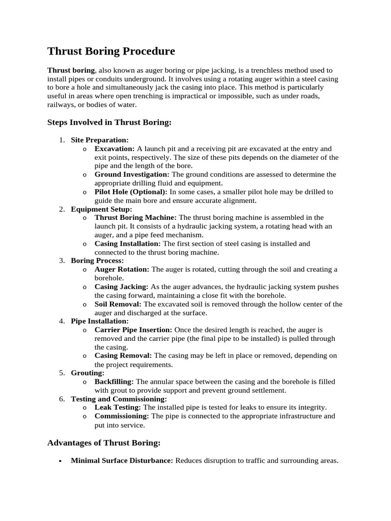 Thrust Boring Procedure | PDF | Casing (Borehole) | Drilling