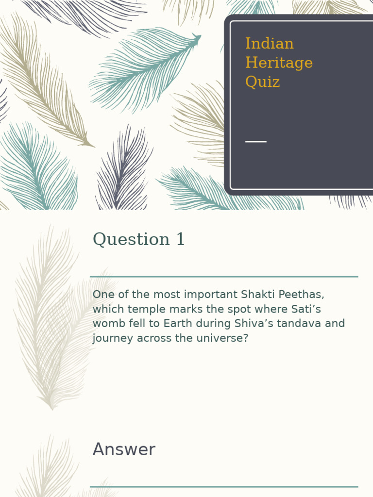 Indian Heritage Quiz Questions & Answers | PDF