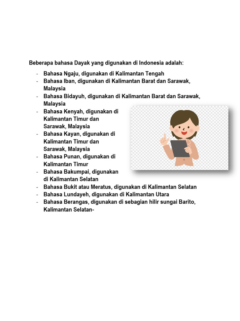 Beberapa bahasa Dayak yang digunakan di Indonesia adalah | PDF