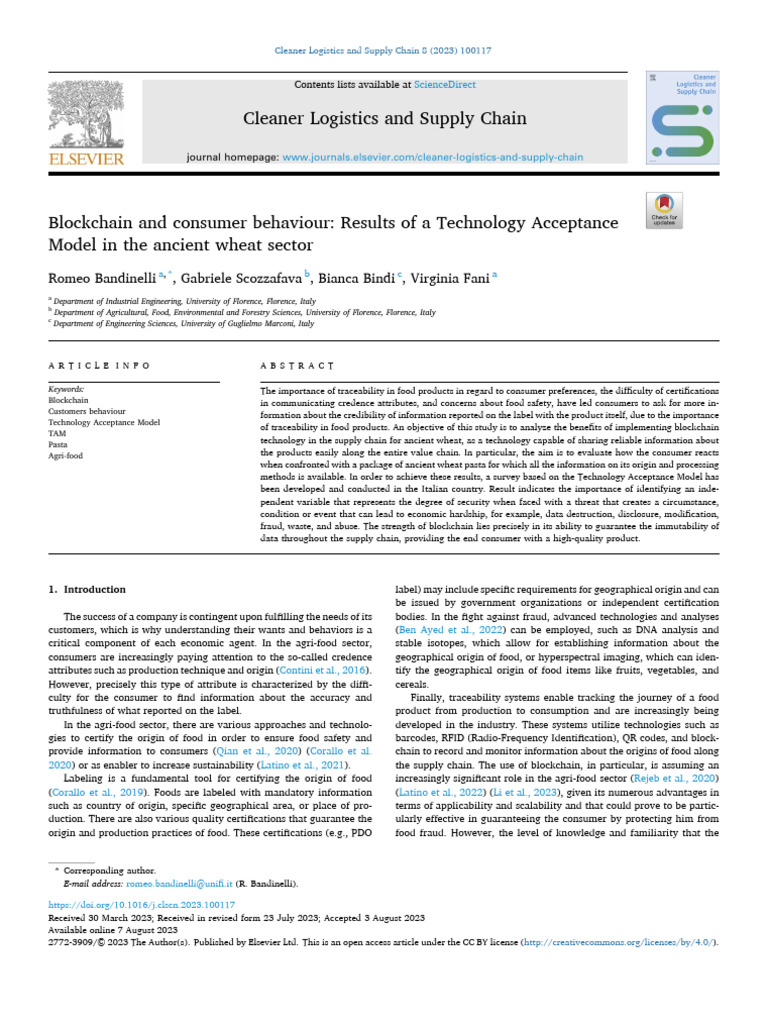 Blockchain in Wheat Supply Chain | PDF | Structural Equation Modeling