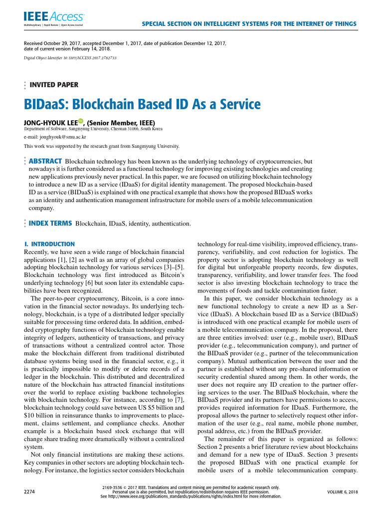 5 - BIDaaS Blockchain Based ID As A Service | PDF | Computer Network | Cryptography