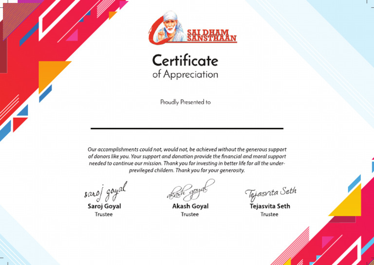 Sai Dham Certificate | PDF