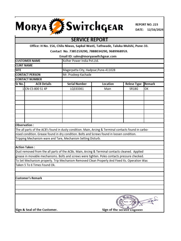 Kolhar Service Report | PDF