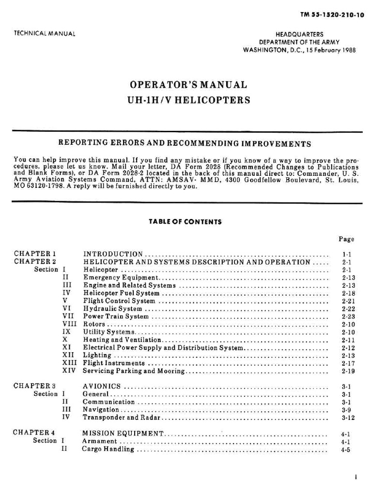 Bell UH1H Helicopter Flight Manual Part 1 | PDF