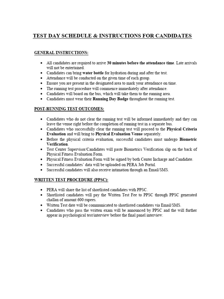 Test Day Schedule & Instructions For Candidates - 0 | PDF