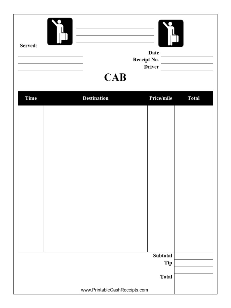Taxi Cab Receipt Template Free | PDF