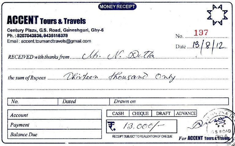 Travel and Tours Receipt Sample | PDF