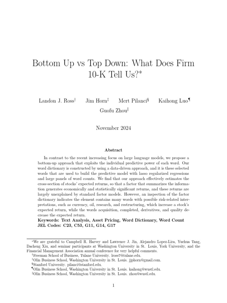 Bottom Up Vs Top Down What Does Firm 10-K Tell Us - Ssrn-5084290 | PDF ...