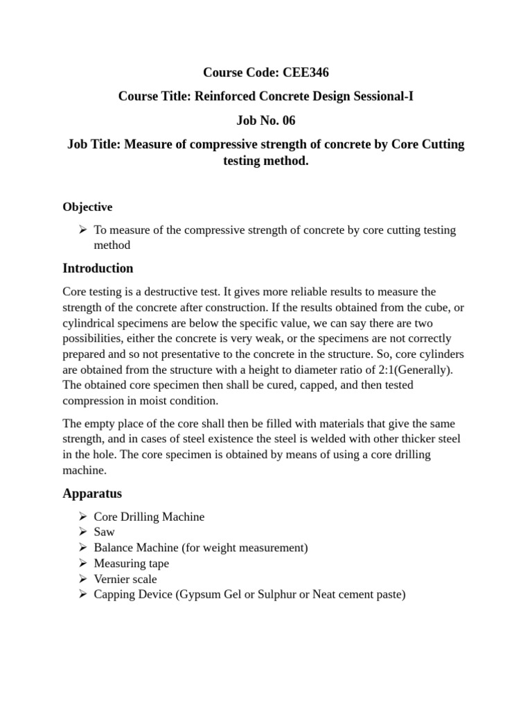 Core Cutting Test of Concrete | PDF | Concrete | Density