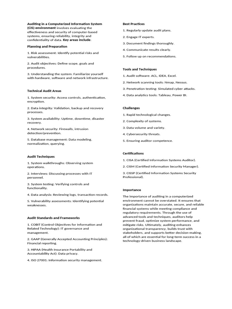 Auditing in A Computerized Information System | PDF | Security | Computer Security