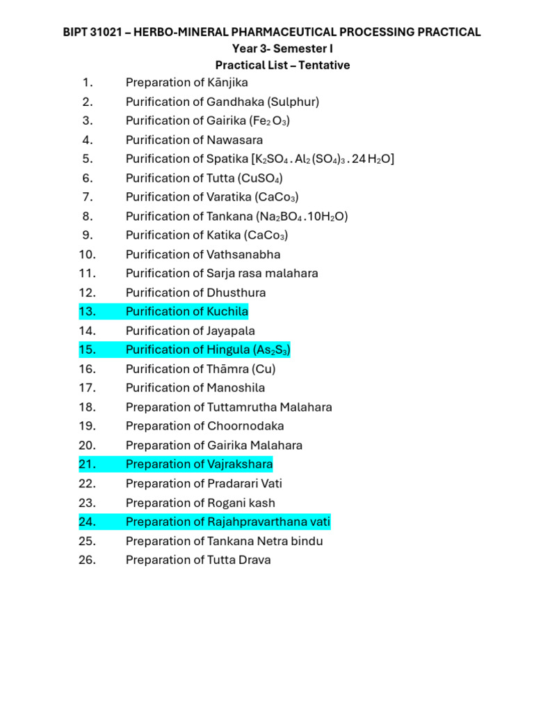 BIPT 31021 Paractical List | PDF