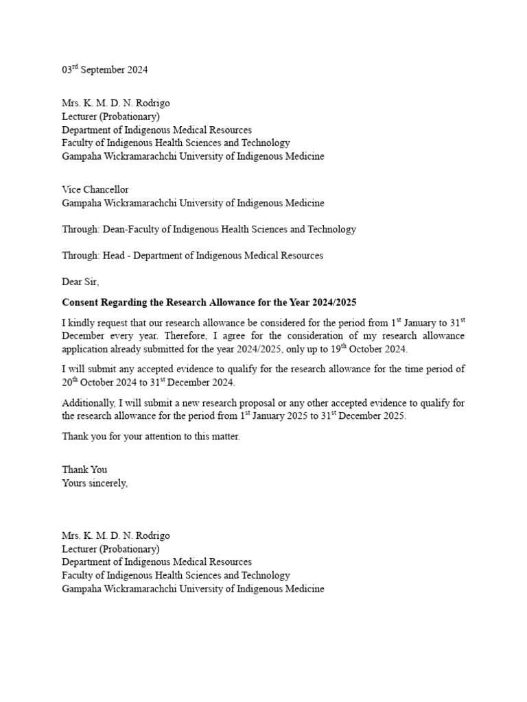 Research Allowance Consent-Novel | PDF