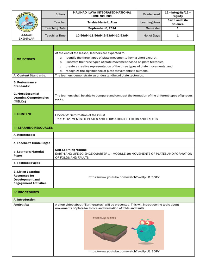 Q1 - Movements of Plates and Formation of Folds and Faults | PDF ...