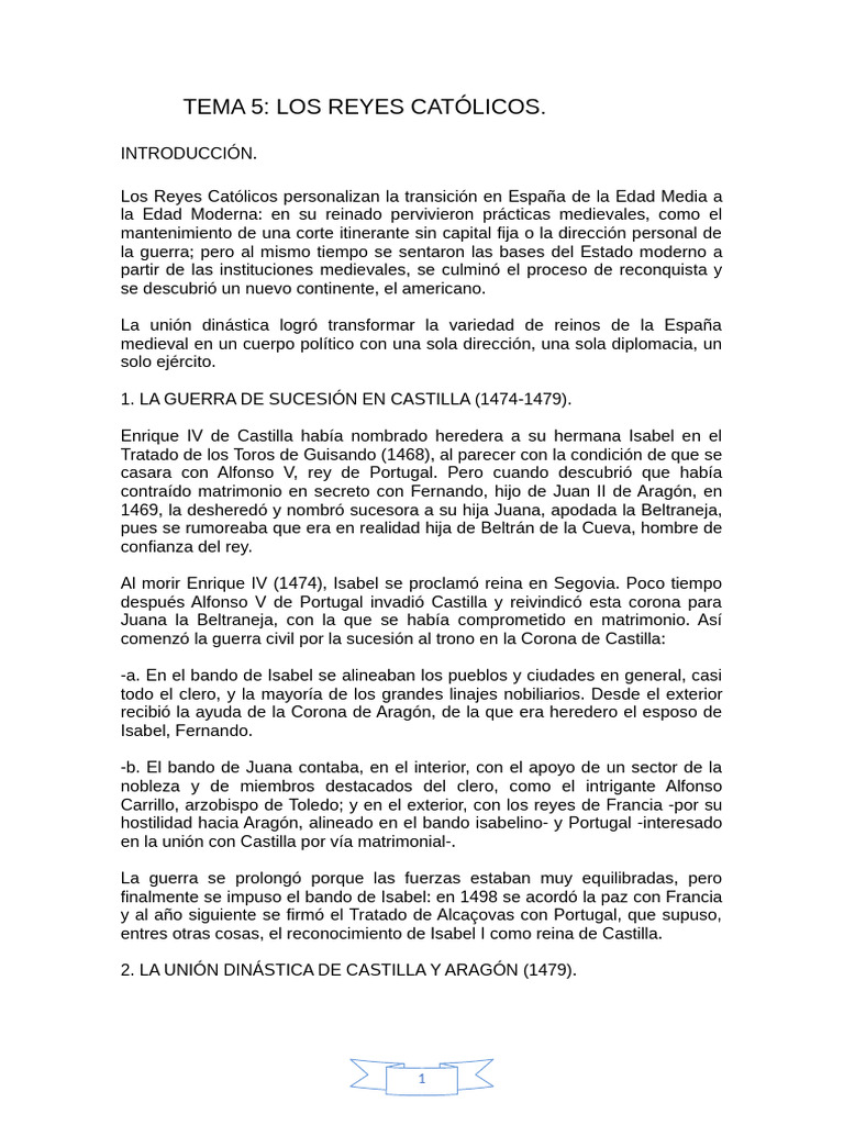 Tema 5 Pau Los Reyes Católicos. | PDF | Inquisición | Imperio español