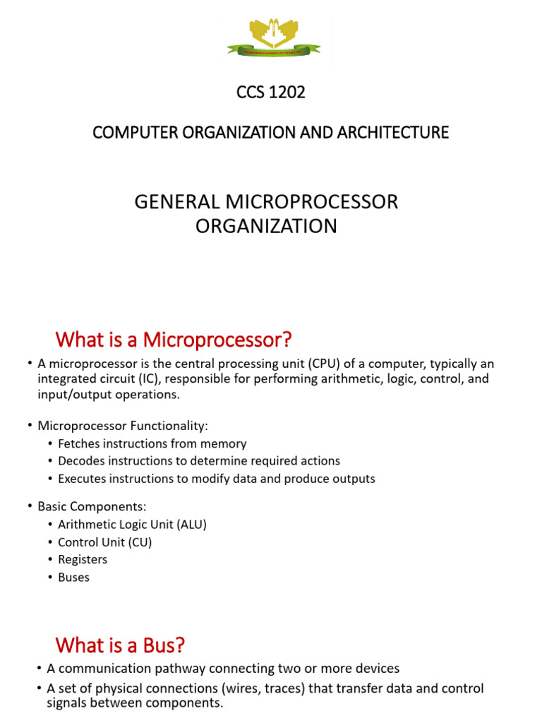 CCS 1202 Lecture 4 - General Microprocessor Organization | PDF | Central Processing Unit | Input ...