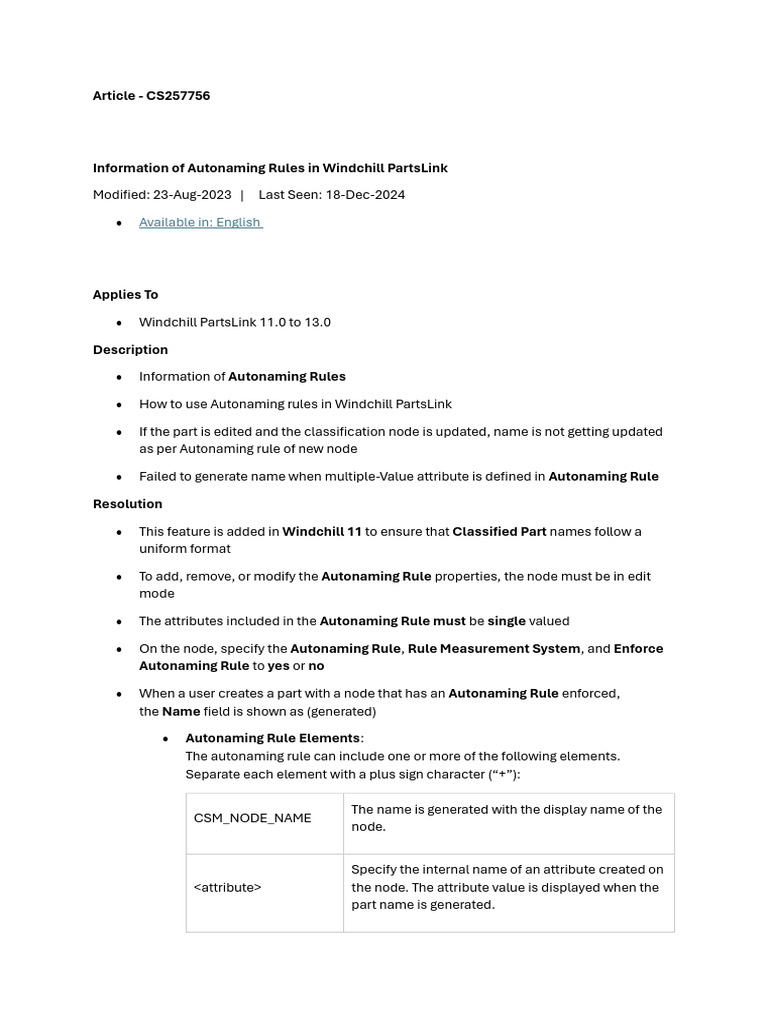 Autonaming Rules in Windchill PartsLink | PDF | Data Type | Boolean ...