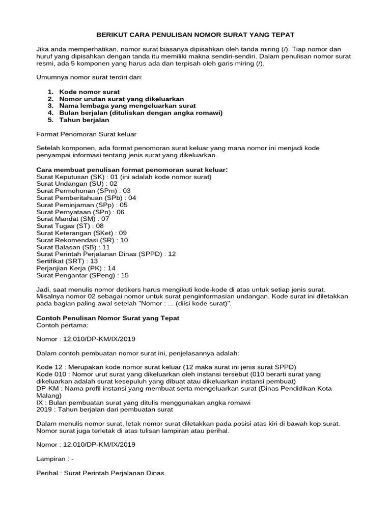 CARA PENULISAN NOMOR SURAT YANG TEPAT | PDF