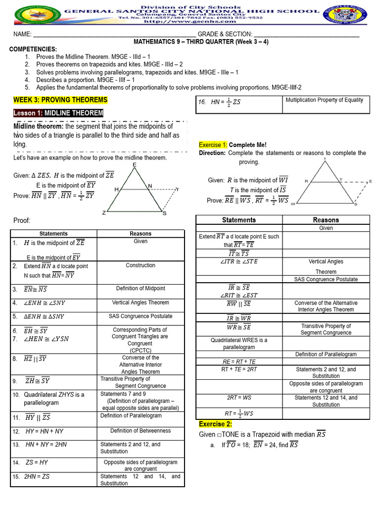 Quarter 3 - HANDOUT w3 - w4 | PDF | Elementary Mathematics | Classical Geometry