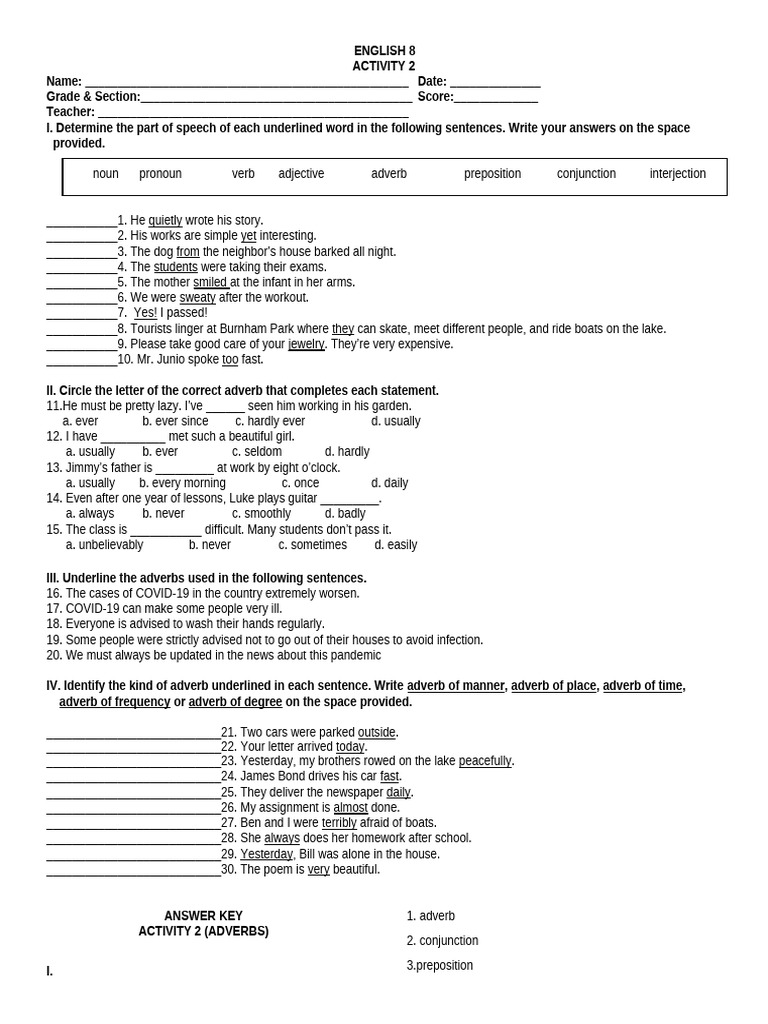 Activity2 Adverbs | PDF | Adverb | Part Of Speech