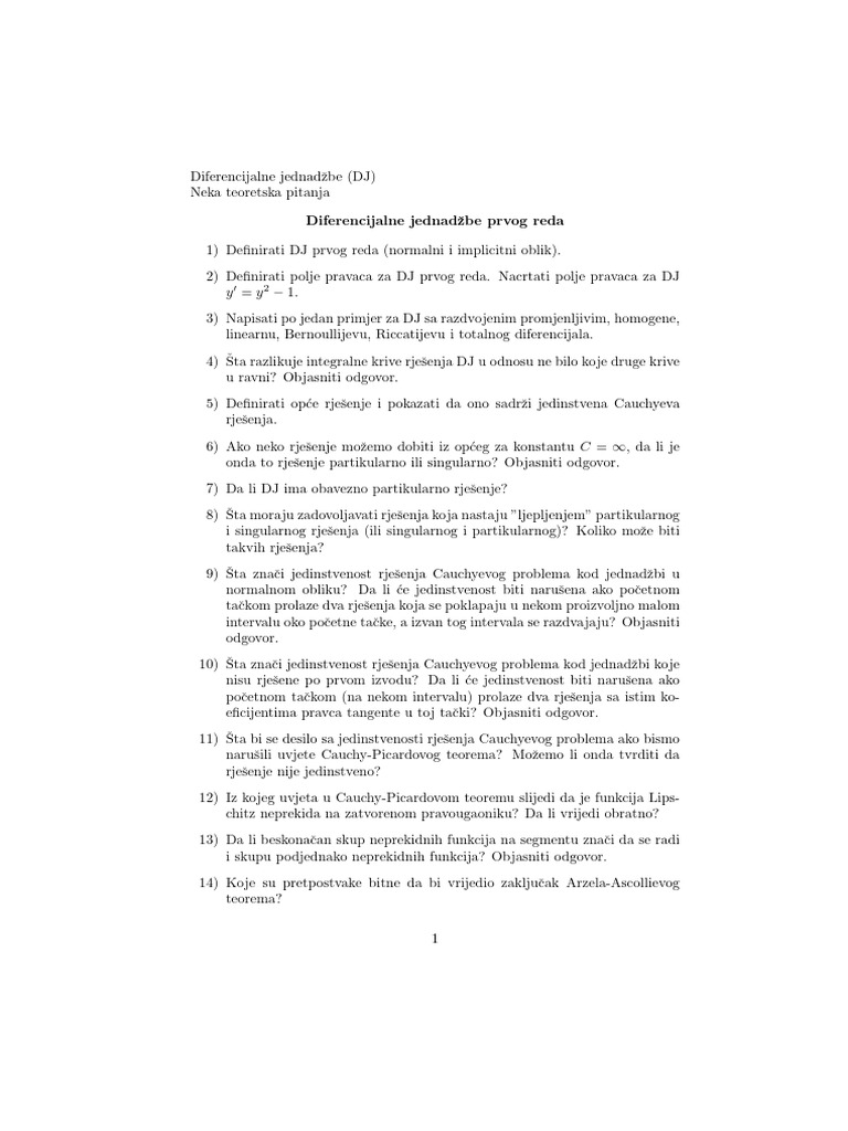 Diferencijalne Jednadžbe I Dio Teorija | PDF