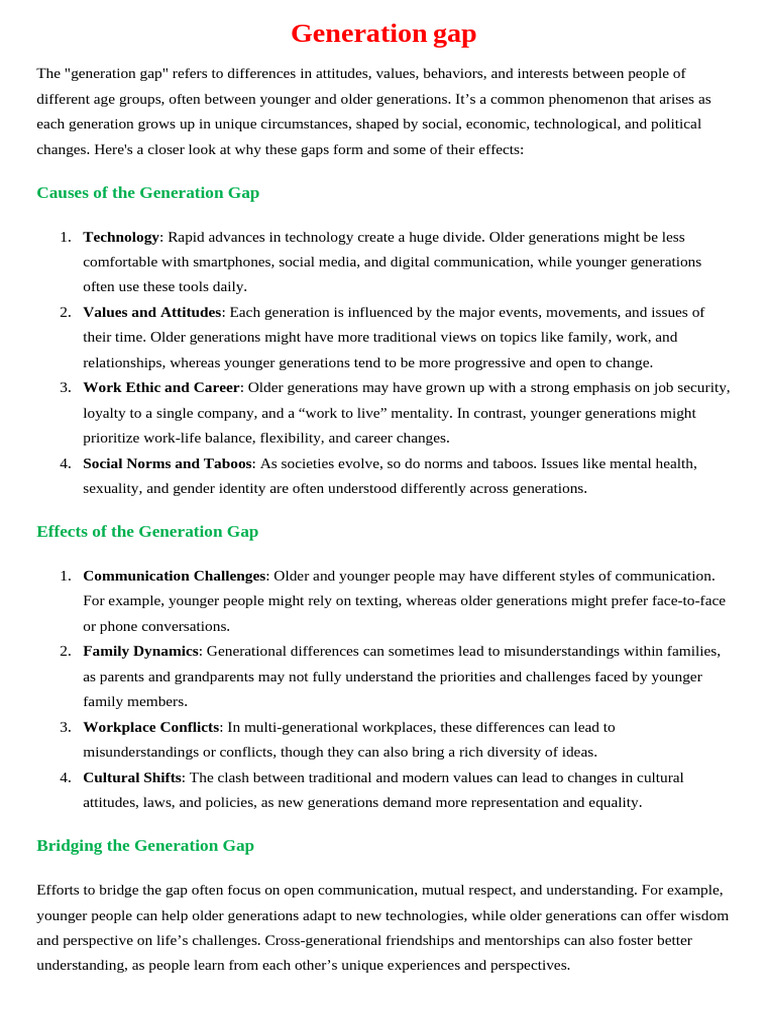 Generation gap | PDF | Family | Communication