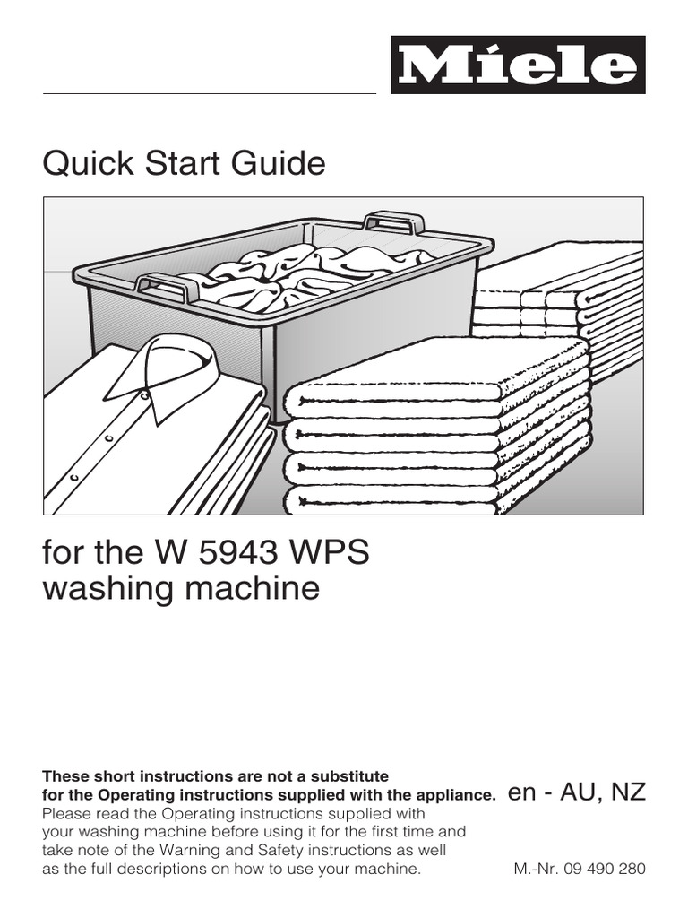 Miele W 5943 WPS Quick Start Guide | PDF | Washing Machine | Laundry